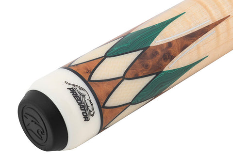 Predator Virtuoso Series Curly Maple with 8 Malachite and Thuya Points - Seybert's Billiards Supply